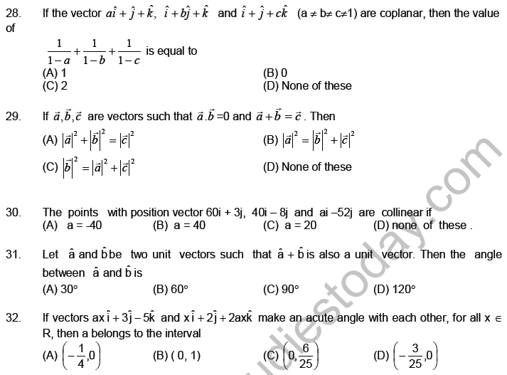 JEE Mathematics Vectors MCQs Set C with Answers